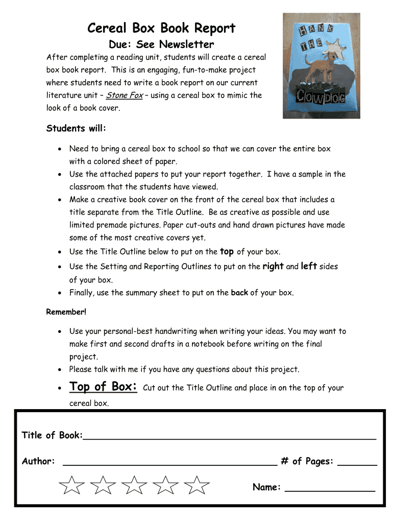 Fillable Online Cereal+Box+Book+Report+TemplateBox template printable ...