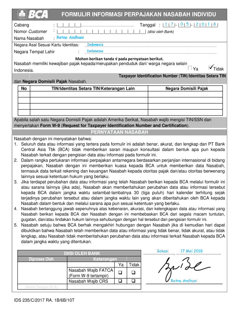 Fillable Online formulir data 'foreign account tax compliance act ...