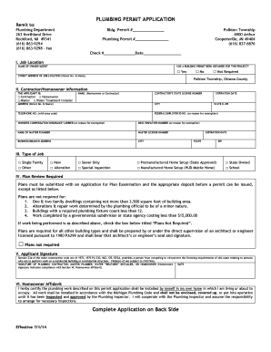 Fillable Online Fillable Online PLUMBING PERMIT APPLICATION Complete ...