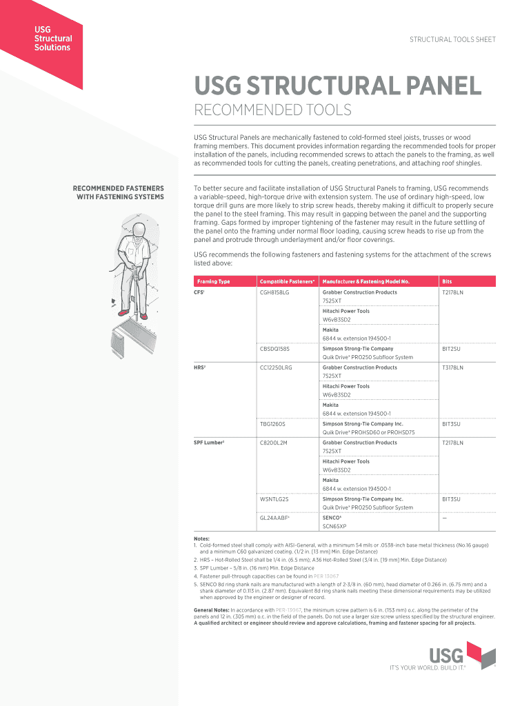 Fillable Online USG Structural Panel Recommended Tools Sheet (English ...