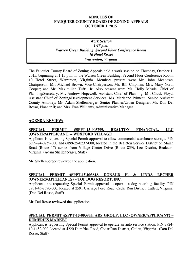 Fillable Online Work Session 1:15 p.m. Warren Green Building, Second ...