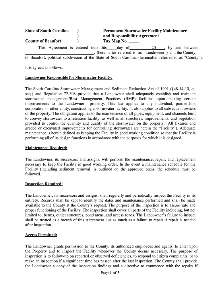 Fillable Online Stormwater Maintenance Agreement - Greenville, SC Fax ...