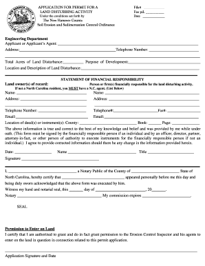 Fillable Online APPLICATION FOR PERMIT FOR A LAND DISTURBING ACTIVITY ...