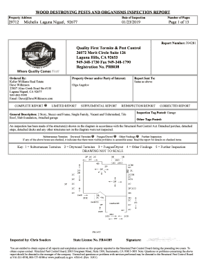 Fillable Online WOOD DESTROYING PESTS AND ORGANISMS INSPECTION REPORT ...