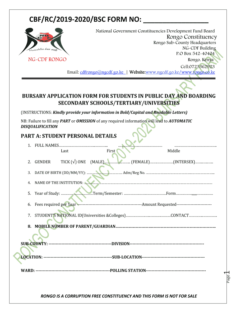 Rongo Cdf Bursary Form - Fill Online, Printable, Fillable, Blank | pdfFiller