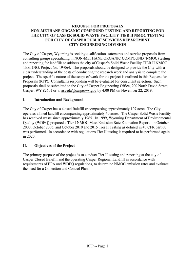 Fillable Online REQUEST FOR PROPOSALS THE CITY OF CASPER SOLID WASTE ...