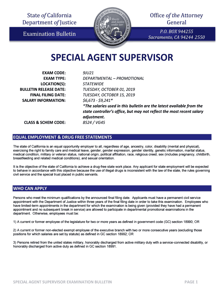 Fillable Online oag ca Special Agent Supervisor Examination Bulletin ...
