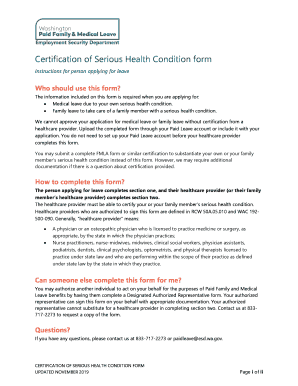 Certification Of Serious Health Condition Form Washington State - Fill ...
