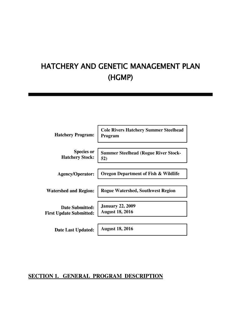 Fillable Online Cole Rivers Hatchery Summer Steelhead Fax Email Print ...