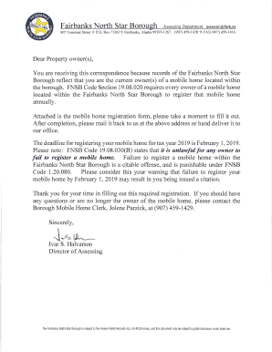 Fillable Online Dear Property Home Letter, Mobile Home Registration and ...