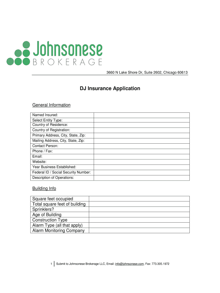 Fillable Online DJ Insurance Application Fax Email Print - pdfFiller