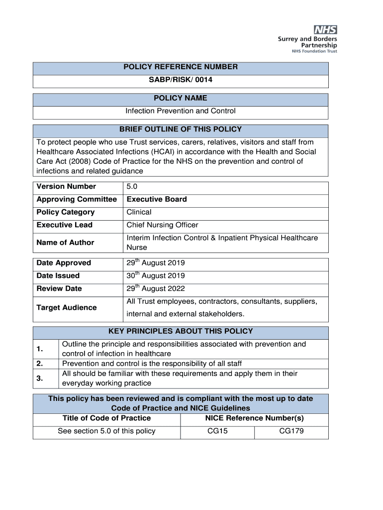 Fillable Online POLICY REFERENCE NUMBER SABP/RISK/ 0014 POLICY NAME ...