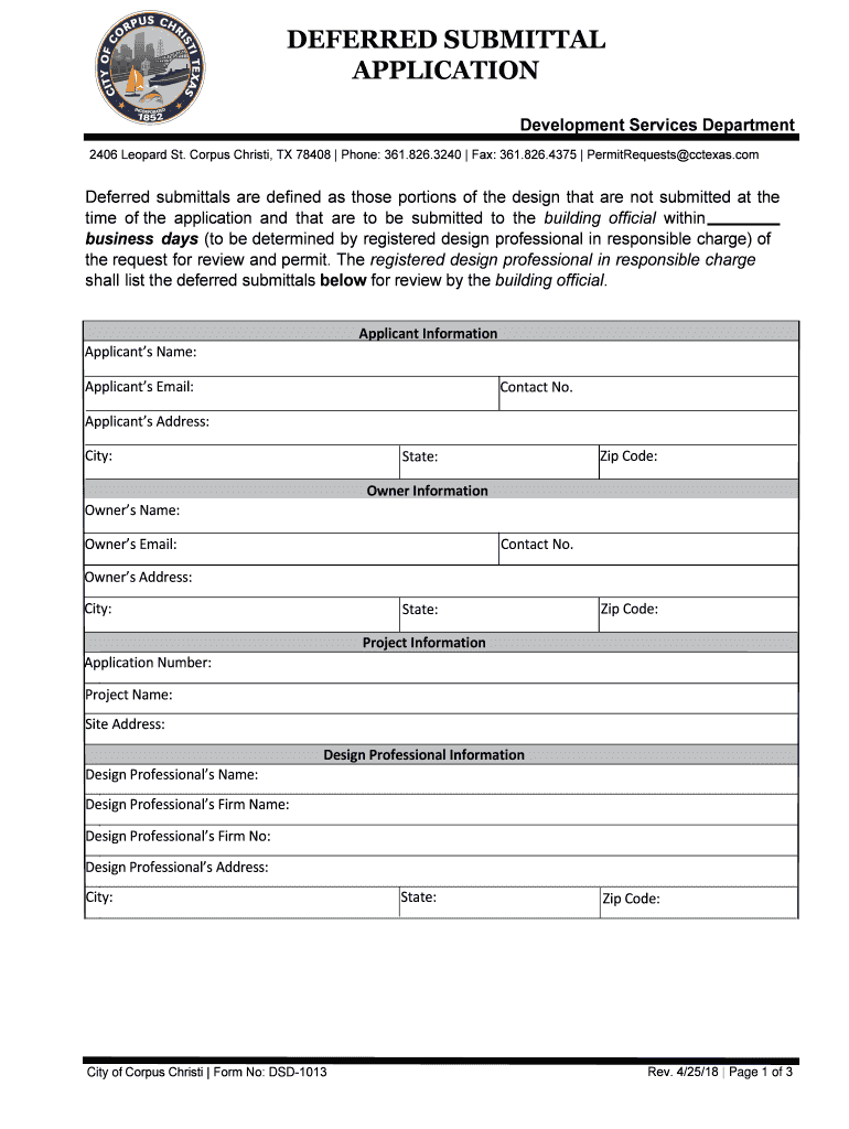 Fillable Online deferred submittal application - City of Corpus Christi ...
