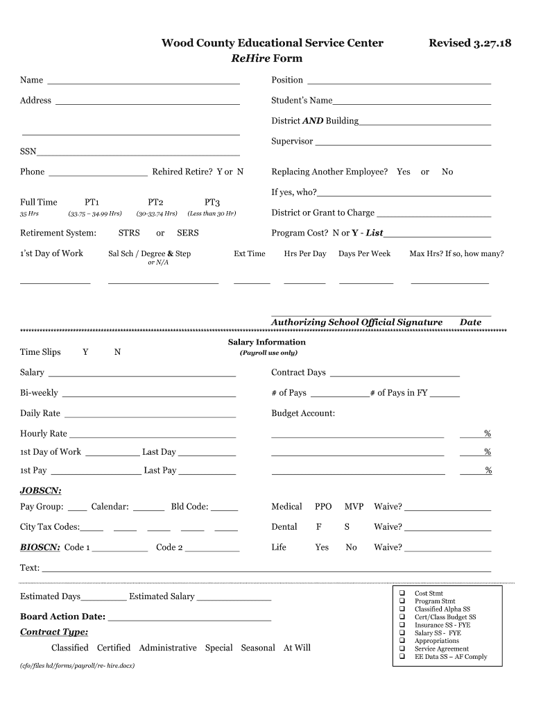 Fillable Online Rehire Form Fax Email Print - pdfFiller