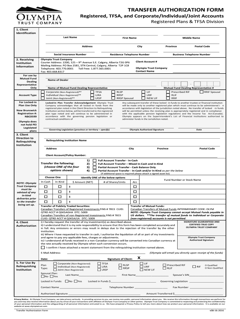 Fillable Online TRANSFER AUTHORIZATION FORM - AP Capital Fax Email ...