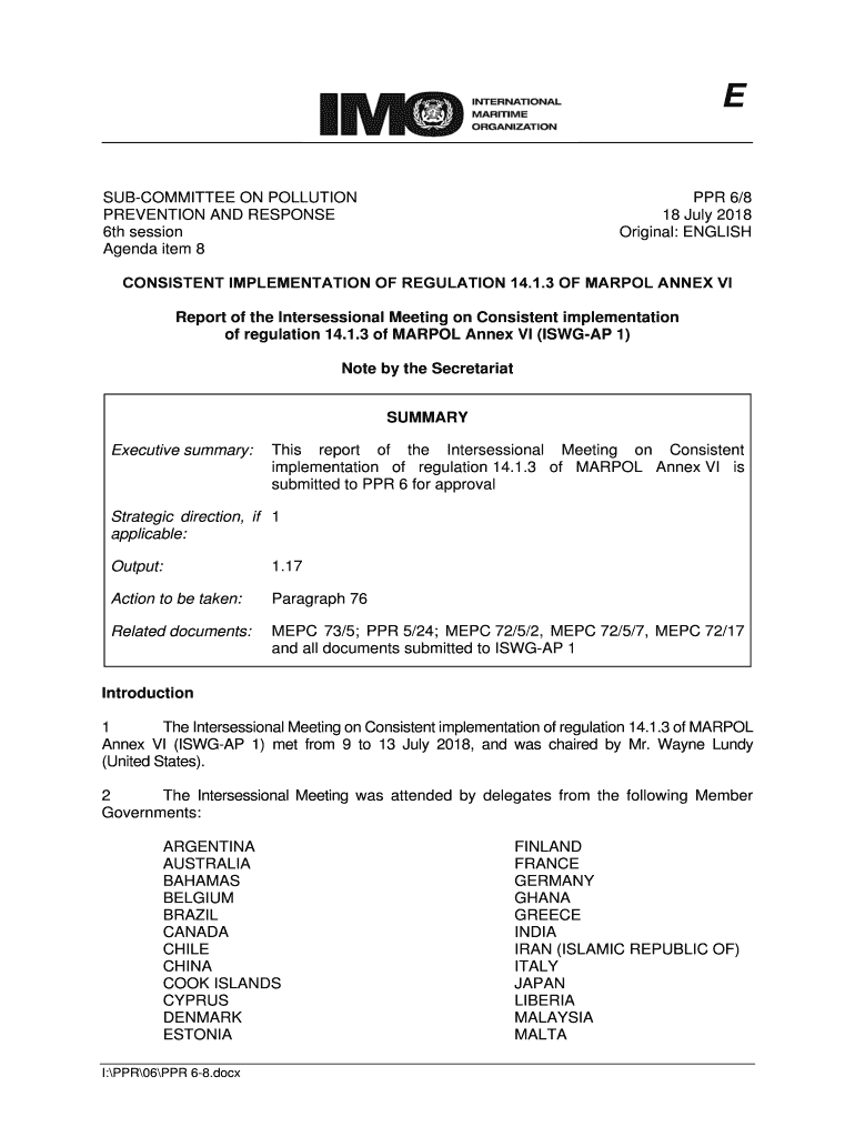 Fillable Online Consistent implementation of regulation 14.1.3 of MARPOL Annex VI Fax Email ...