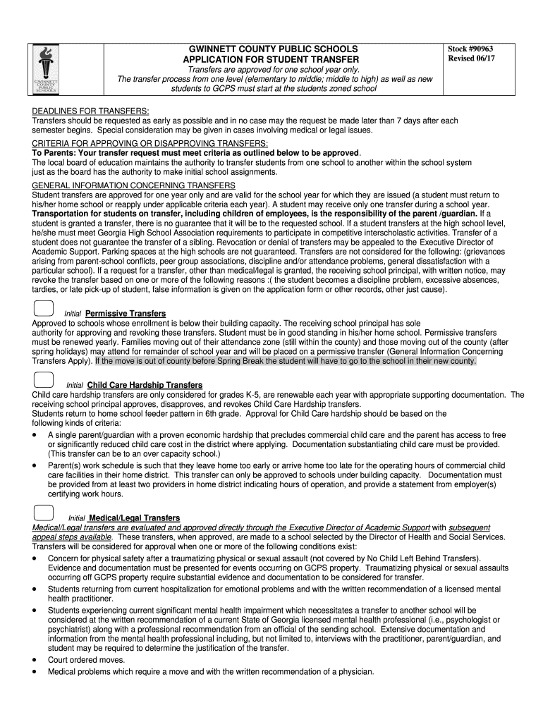GA GCPS Application for Student Transfer Form - Fill Online, Printable ...
