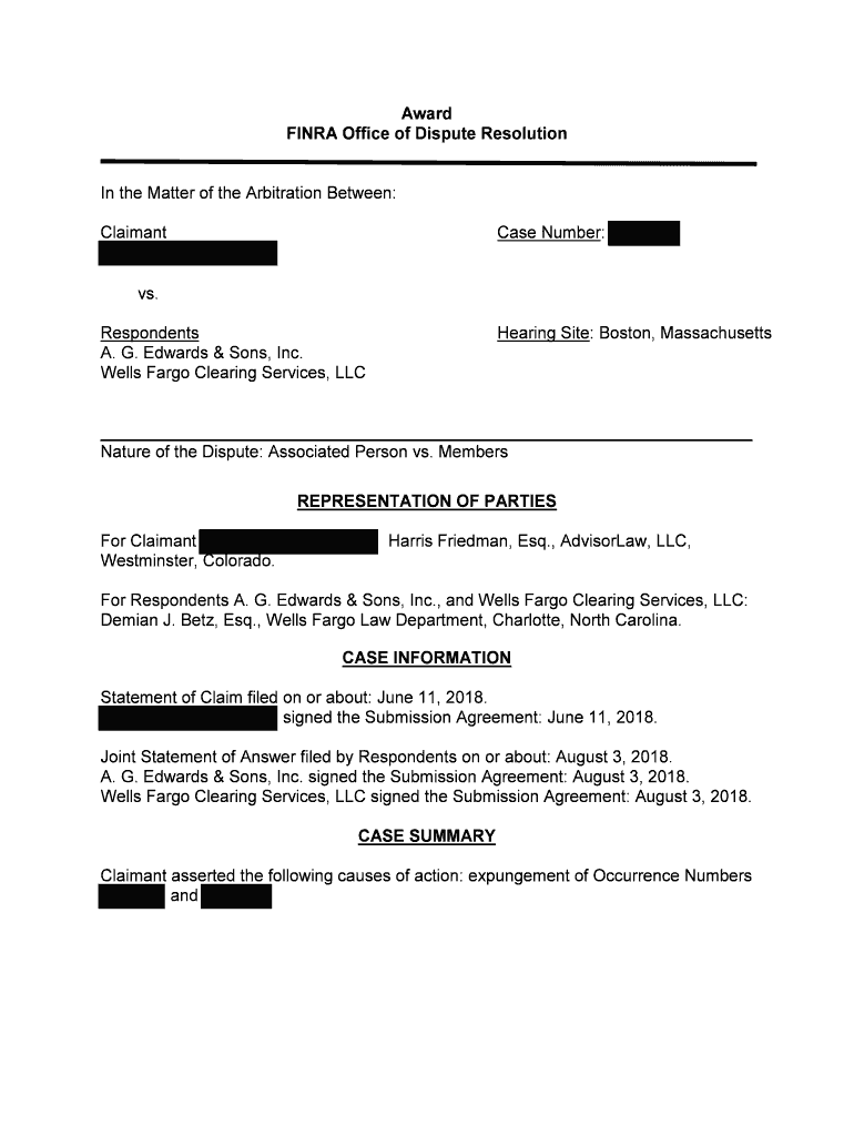 Fillable Online U4 FINRA Expungement Customer Dispute Award. U4 FINRA ...