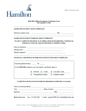 Fillable Online 2020-2021 Sibling Enrollment Verification Form Fax ...