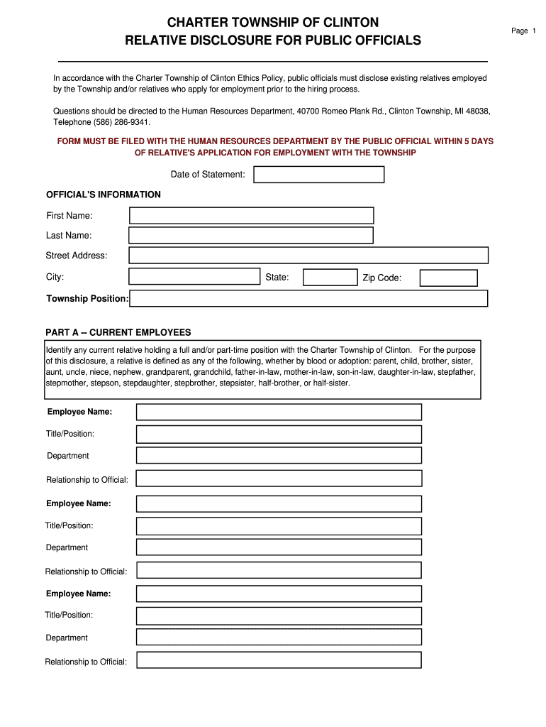 Fillable Online ELECTRONIC FORM - Clinton Township Disclosure Form. FDS ...