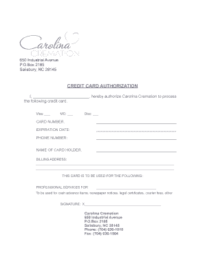Fillable Online CC Credit Card Authorization Fax Email Print - pdfFiller