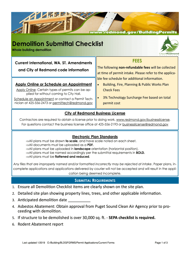 Fillable Online Demolition Submittal Checklist - Redmond.gov Fax Email Print - pdfFiller