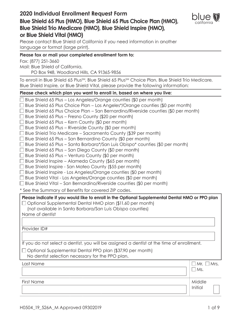 Fillable Online 2020 Individual Enrollment Request Form Fax Email Print ...