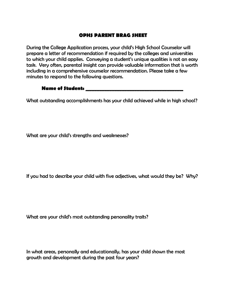 Brag Sheet Template High School - Fill Online, Printable, Fillable ...