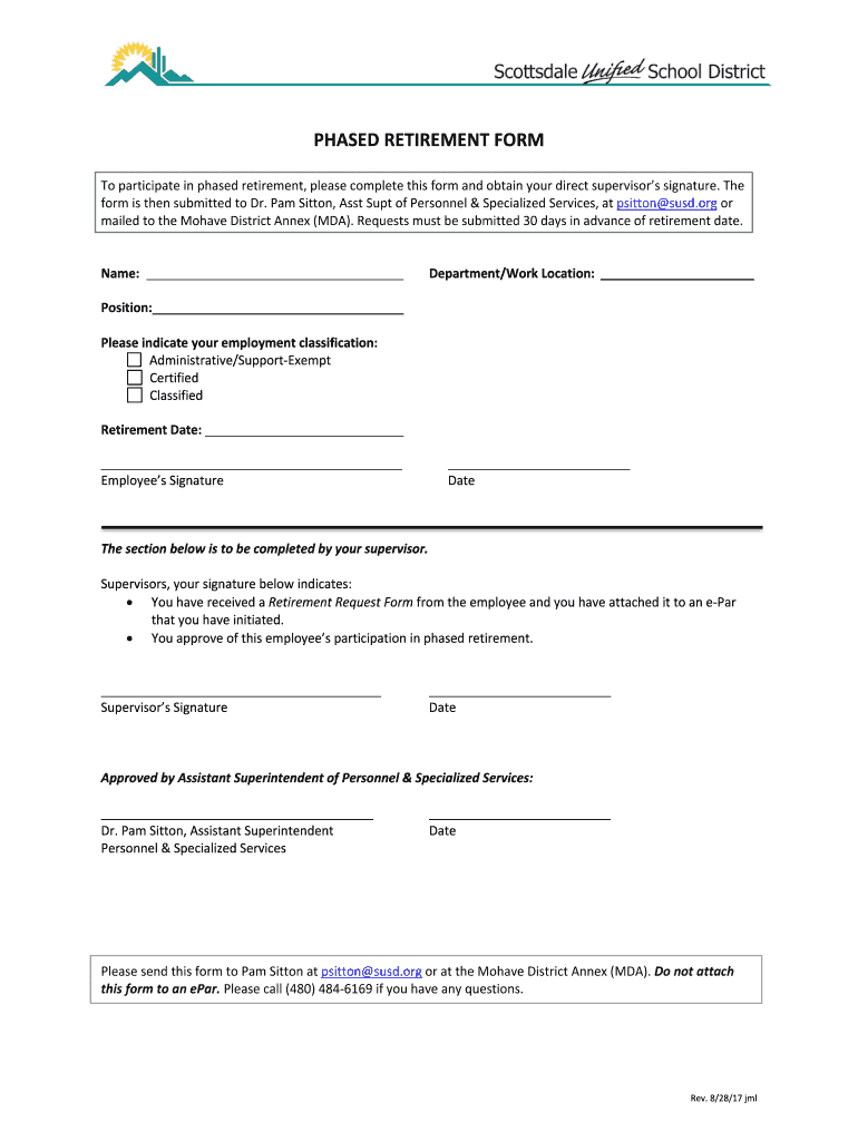 Fillable Online Phased Retirement Form rev. 8-28-17 for pdf fillable ...