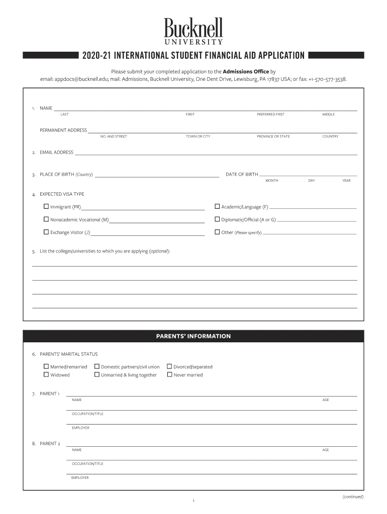 Fillable Online 2020-21 international student financial aid application Fax Email Print - pdfFiller