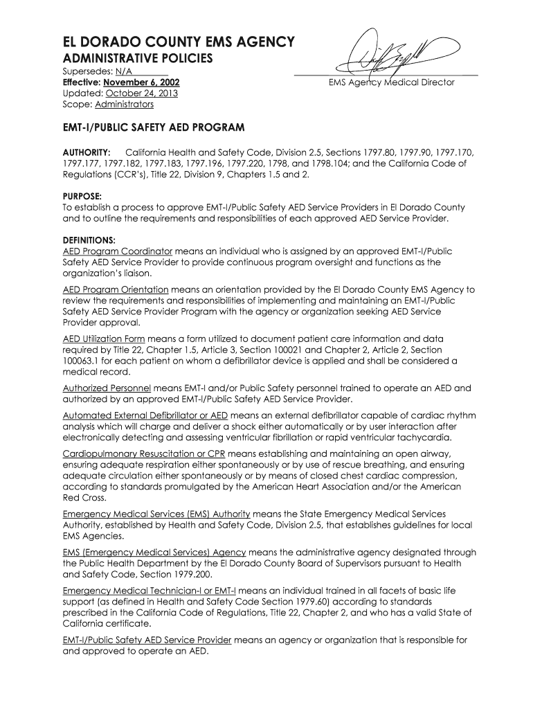 Fillable Online Emergency Medical Services Agency - El Dorado County Fax Email Print - pdfFiller