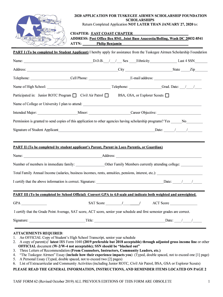 Fillable Online 2020 APPLICATION FOR TUSKEGEE AIRMEN SCHOLARSHIP ... Fax Email Print - pdfFiller