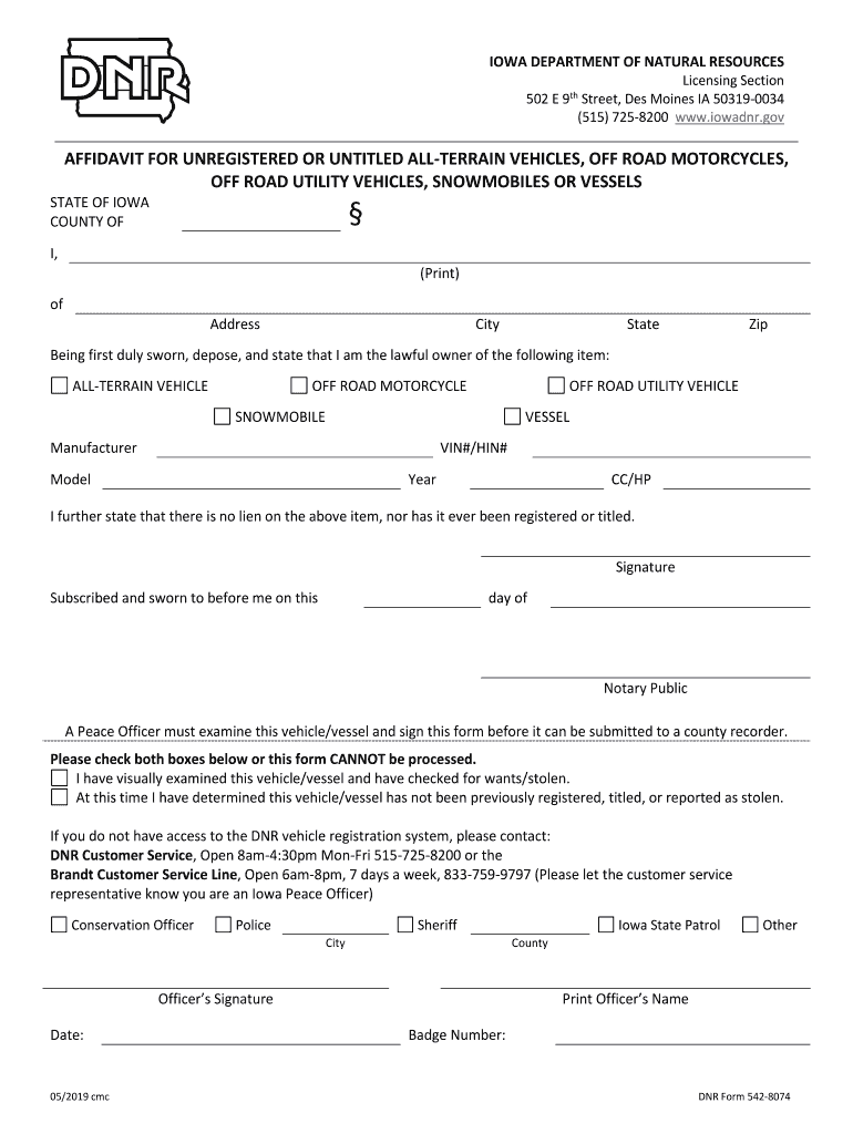 Fillable Online Affidavit for Unregistered or Untitled ATV, ORM, ORV ...