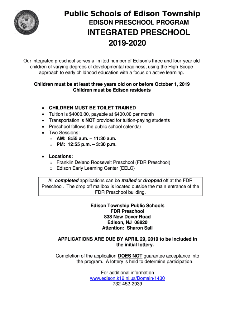 Fillable Online Our integrated preschool serves a limited number of ...