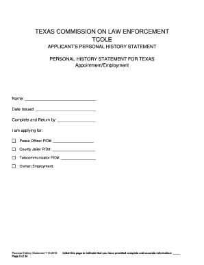 Fillable Online Tcole - Personal History Statement Fax Email Print ...