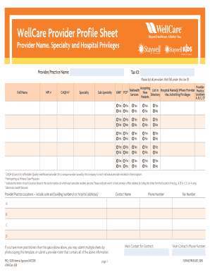 Fillable Online WellCare Provider Profile Sheet Fax Email Print - pdfFiller