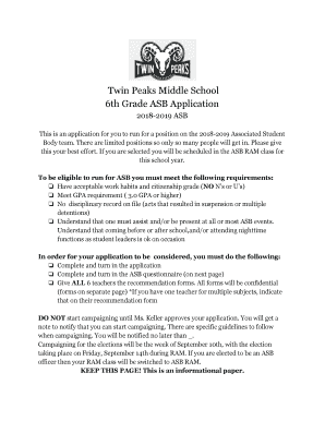 Fillable Online 6th Grade ASB Application Fax Email Print - pdfFiller
