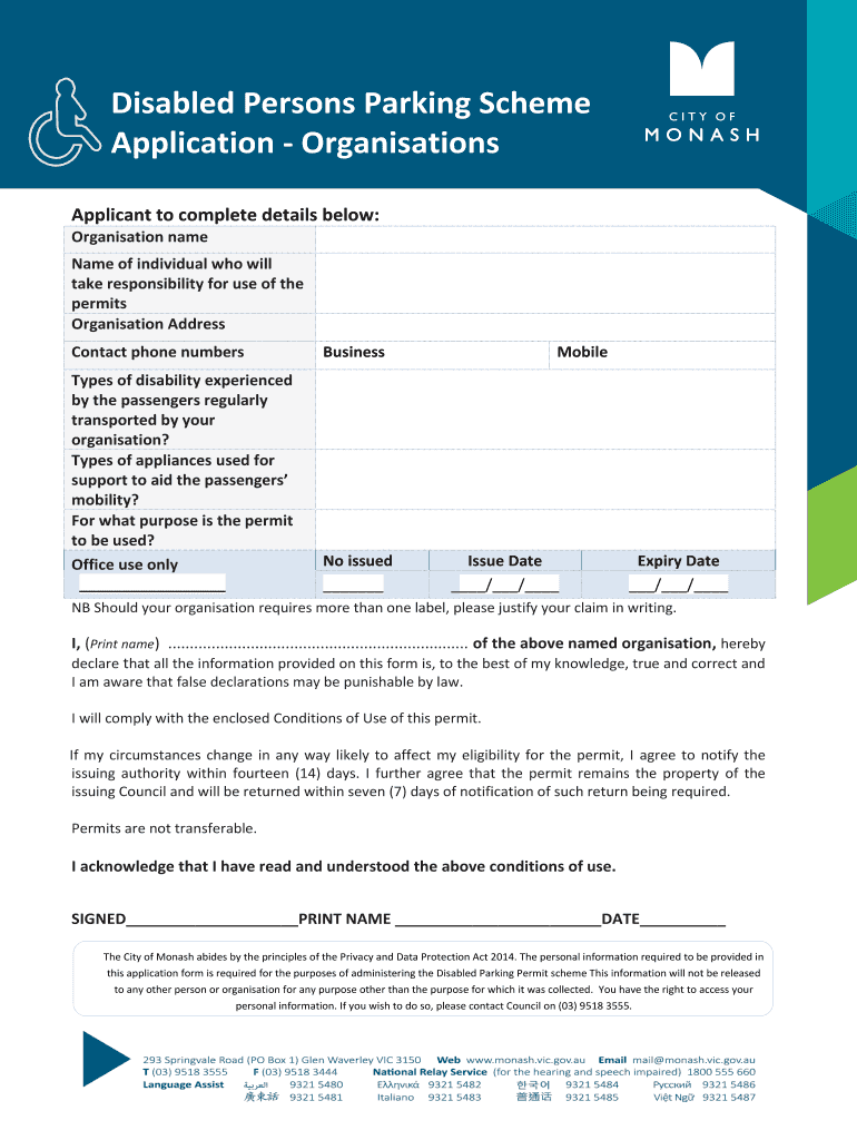 Fillable Online Disabled Persons Parking Scheme Application ...