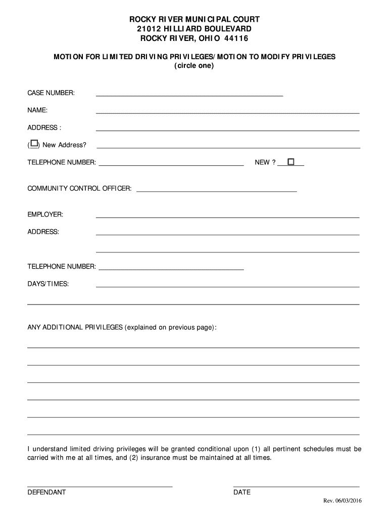 Fillable Online MOTION FOR LIMITED DRIVING PRIVILEGES/MOTION TO MODIFY ...