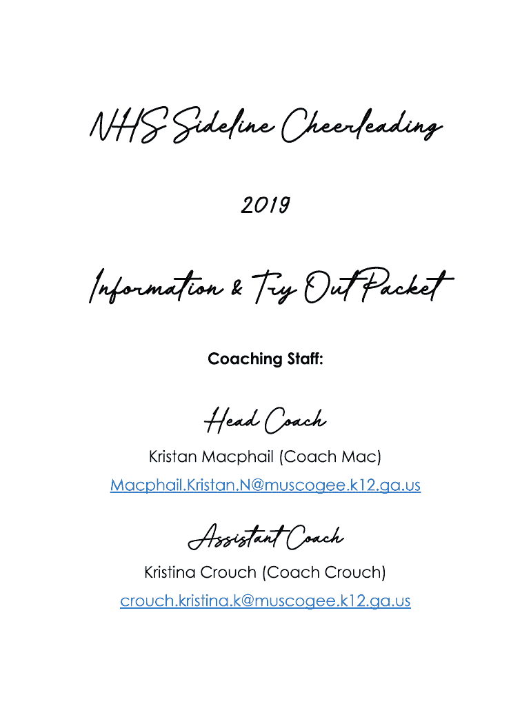 Fillable Online NHS Sideline Cheerleading 2019 Information & Try Out ...