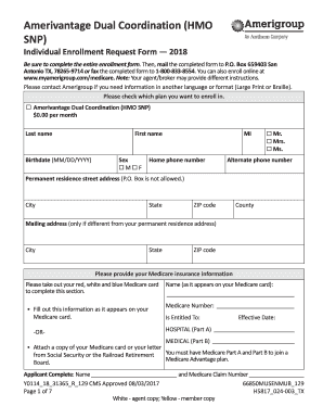 Fillable Online Medicare Advantage (HMO SNP) Individual Enrollment Request Form Fax Email Print ...