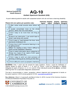 Fillable Online Autism Spectrum Quotient (AQ) - NICE Fax Email Print ...