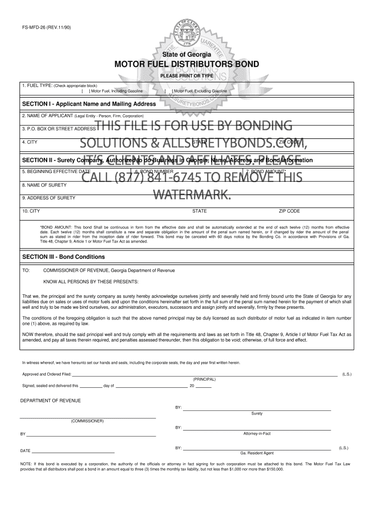 Fillable Online Georgia Motor Fuel Distributor's Bond Fax Email Print ...