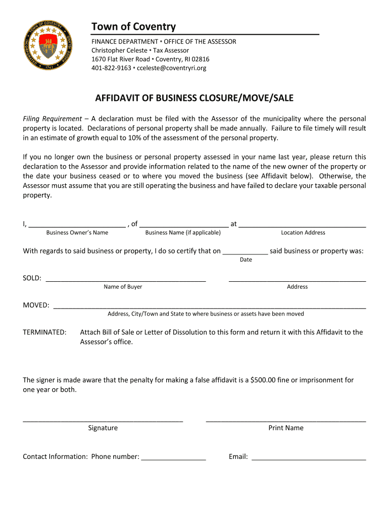 Fillable Online Business Closing Affidavit Fax Email Print - pdfFiller