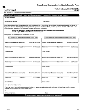 Fillable Online Beneficiary Designation for Death Benefits Form ...
