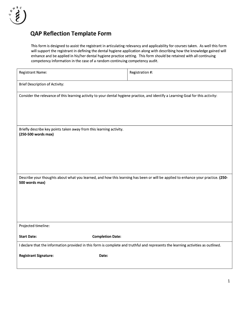 Fillable Online QAP Reflection Template Form Fax Email Print - pdfFiller