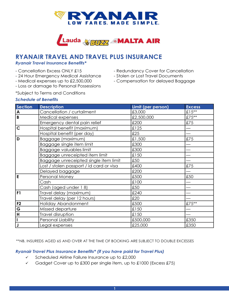 Ryanair Insurance Plus - Fill Online, Printable, Fillable, Blank ...