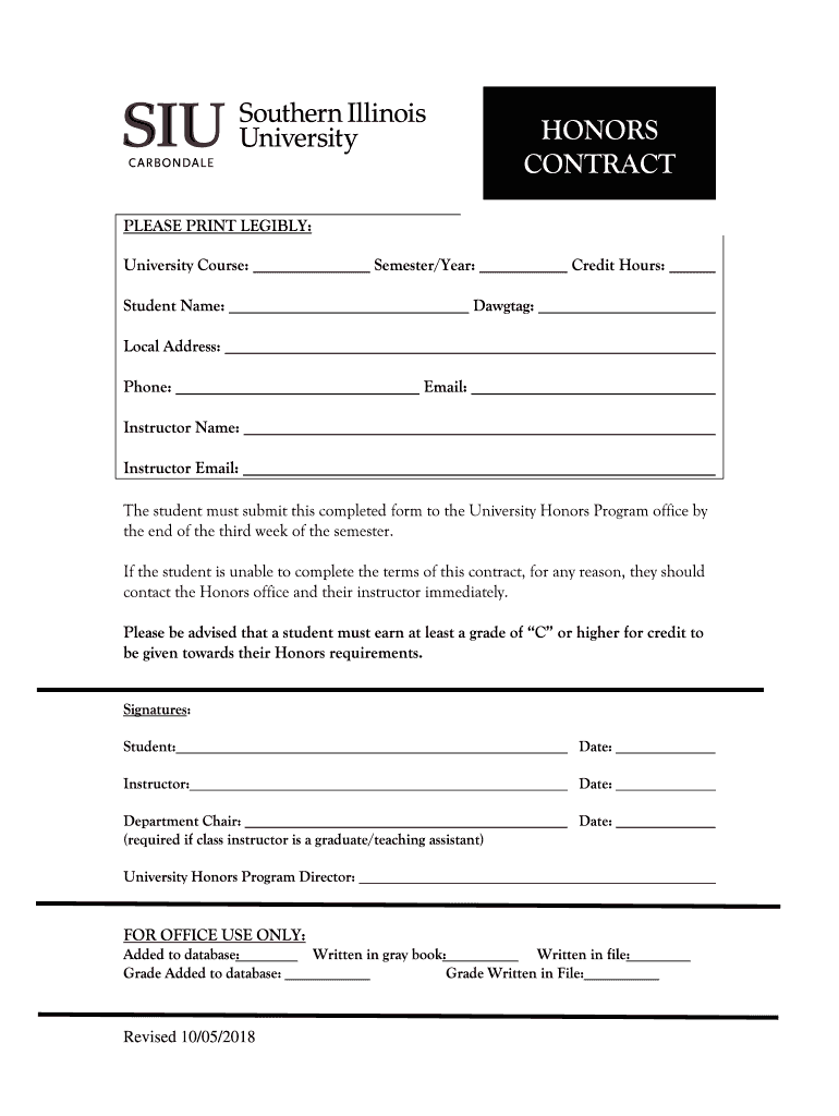 Fillable Online honors siu Honors Contract Form - SIU Honors Program ...