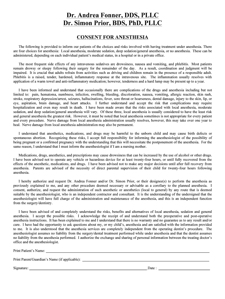 Fillable Online Dr. Andrea Fonner: Anesthesiology For Dentistry ...