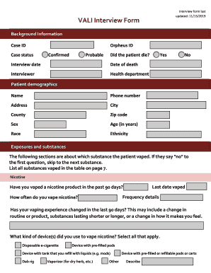 Fillable Online VALI Interview Form. Vaping-associated lung injury case ...